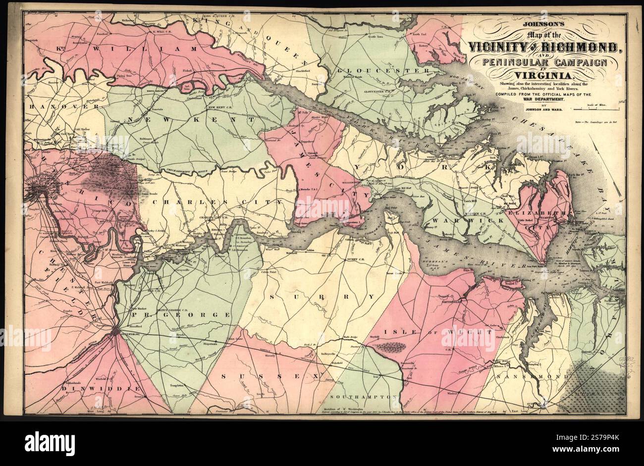 Johnson's map of the vicinity of Richmond, and Peninsular Campaign in ...