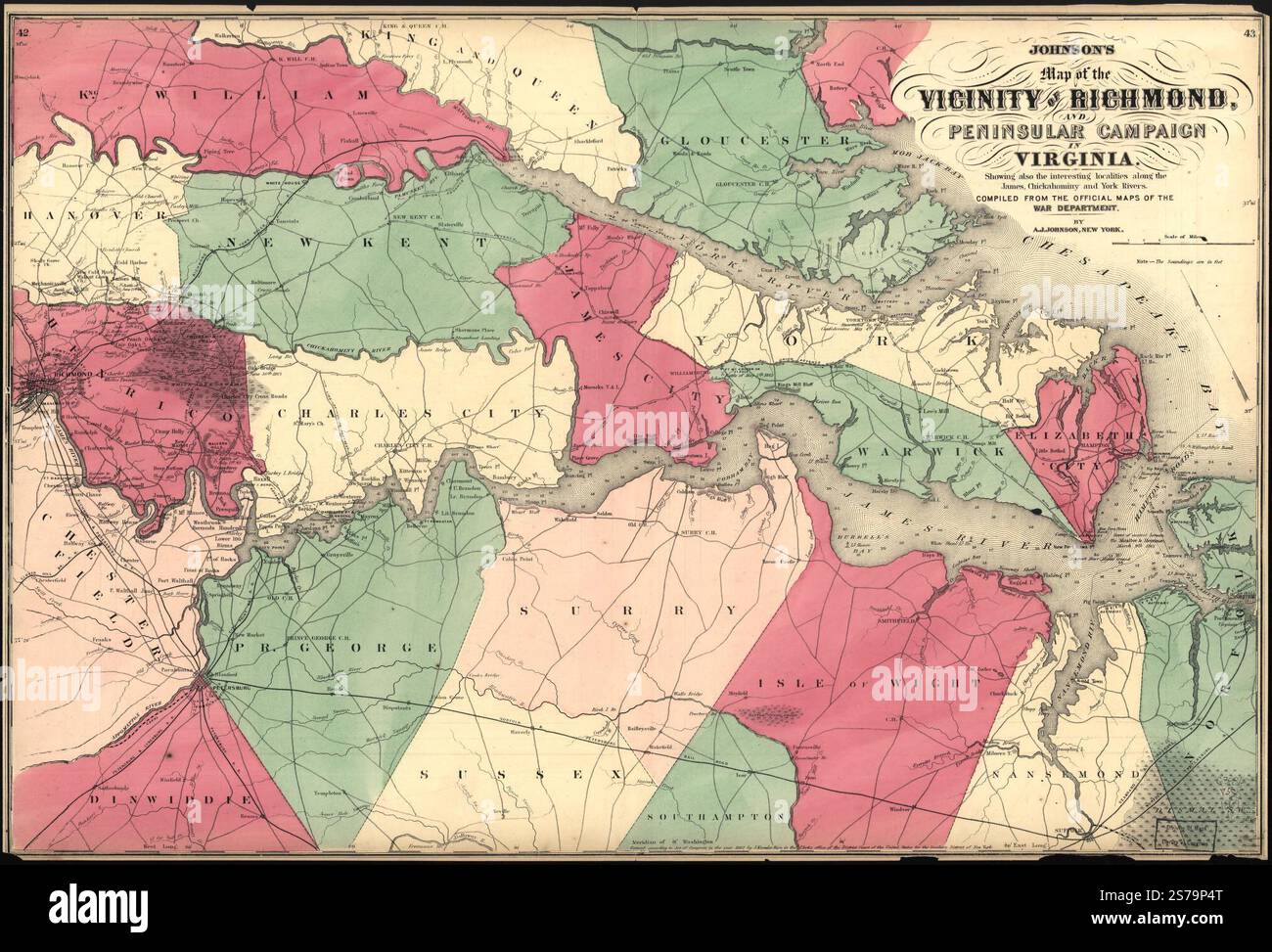 Johnson's map of the vicinity of Richmond, and Peninsular Campaign in ...