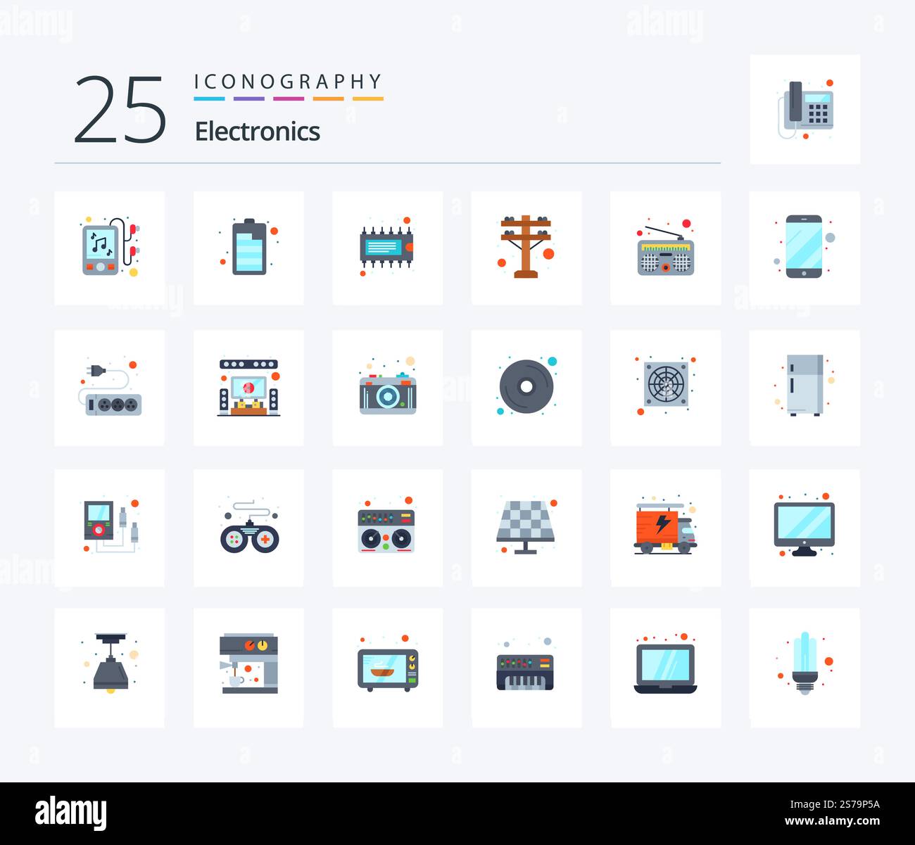 Electronics 25 Flat Color icon pack including mobile. radio. electronic ...