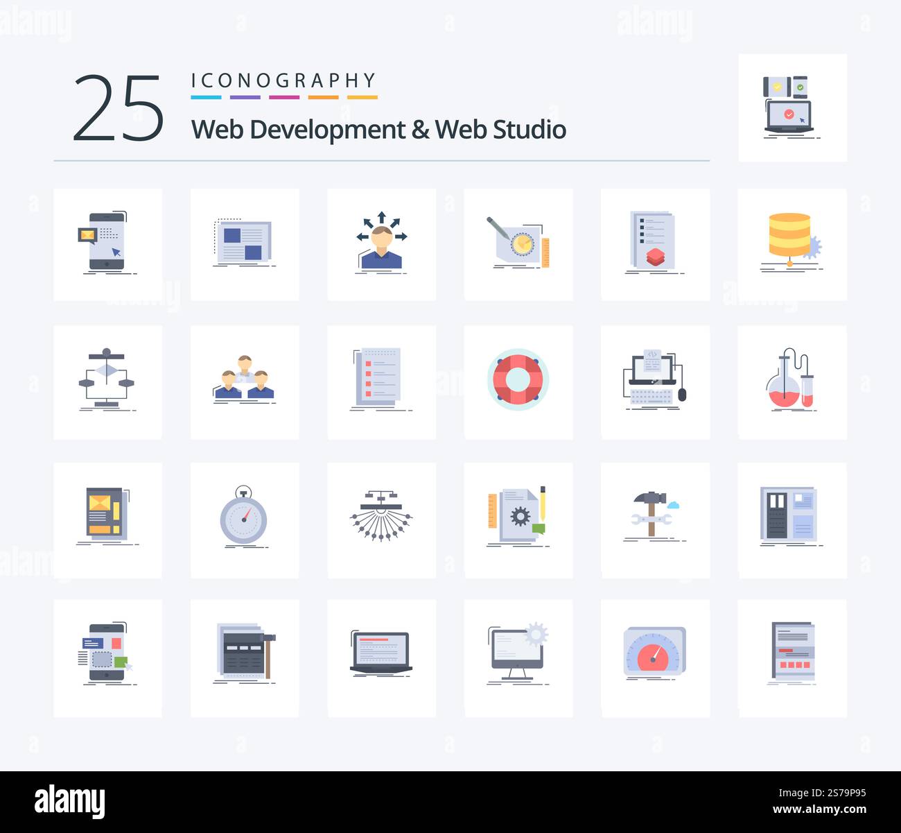 Web Development And Web Studio 25 Flat Color icon pack including ...