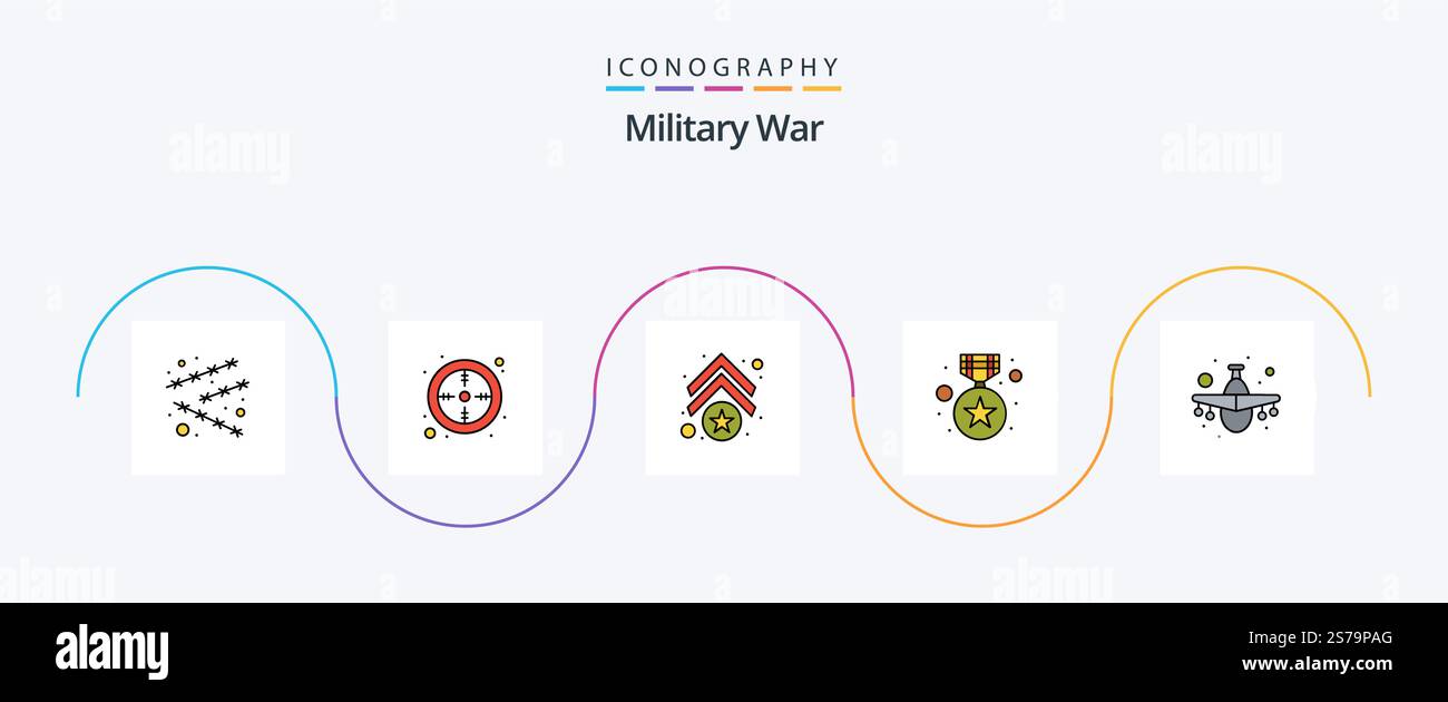 Military War Line Filled Flat 5 Icon Pack Including army. badge. arm ...