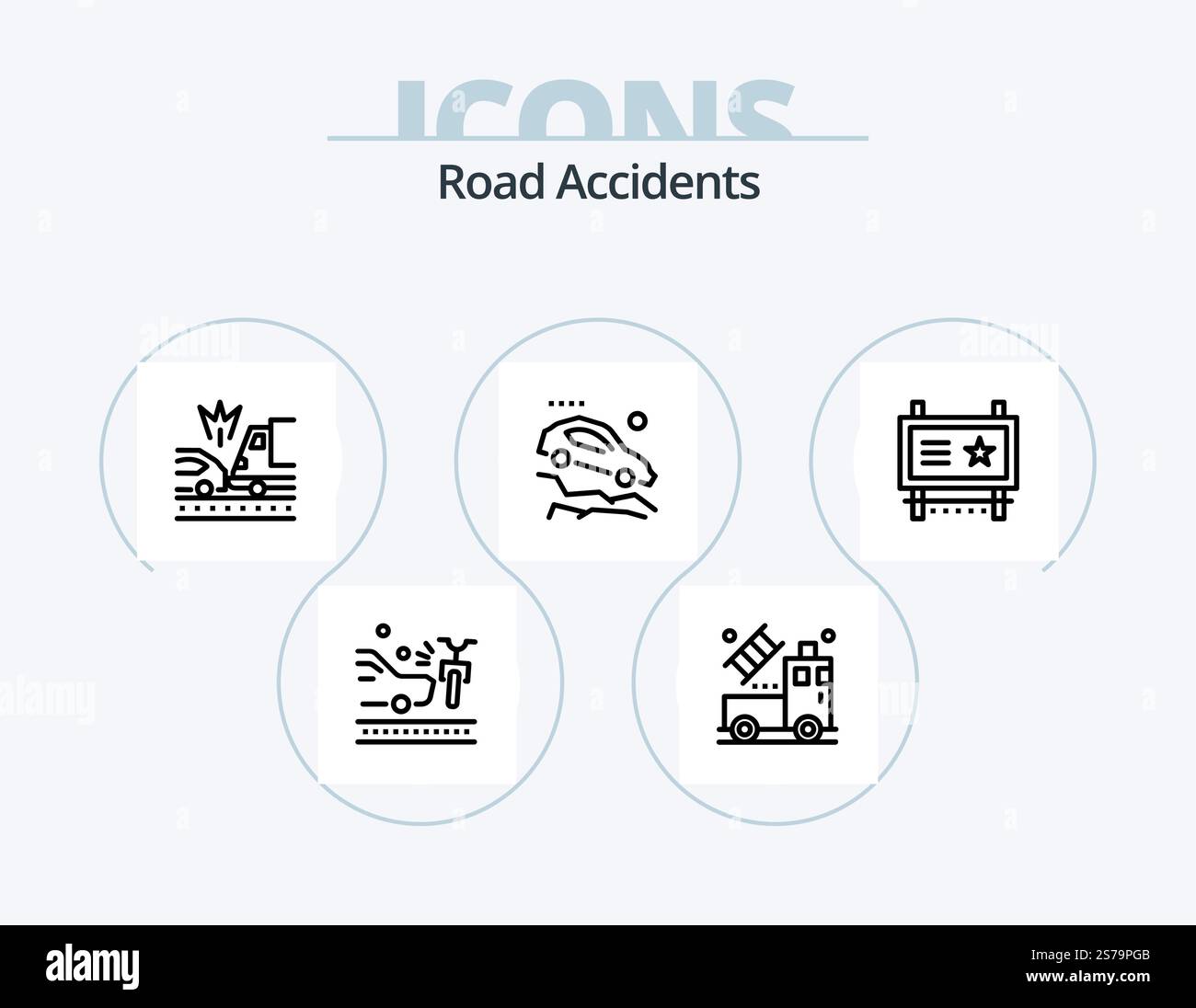 Road Accidents Line Icon Pack 5 Icon Design. barrier. cars. stop. car ...