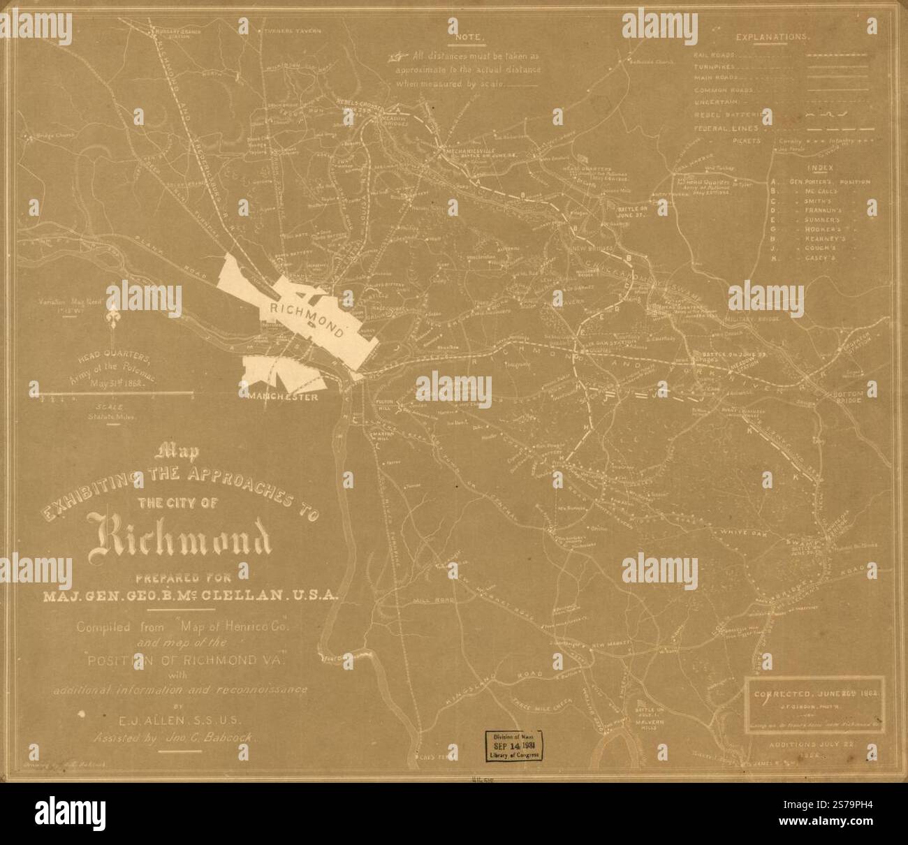 [Map exhibiting the approaches to the city of Richmond prepared for Maj ...