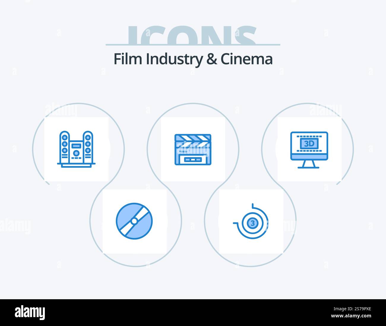 Cenima Blue Icon Pack 5 Icon Design. entertaiment. film flap. cinema ...