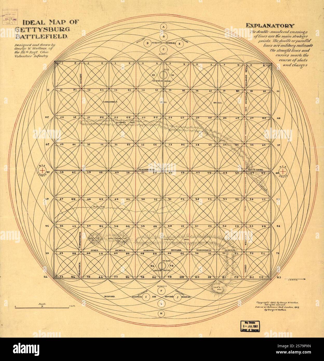 Ideal map of Gettysburg battlefield 1907 by Wallace George W Stock ...