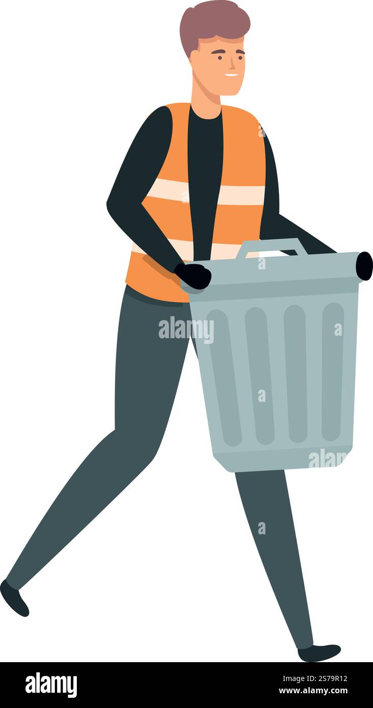 Steel garbage bin icon cartoon vector. Street man cleaner. Waste ...