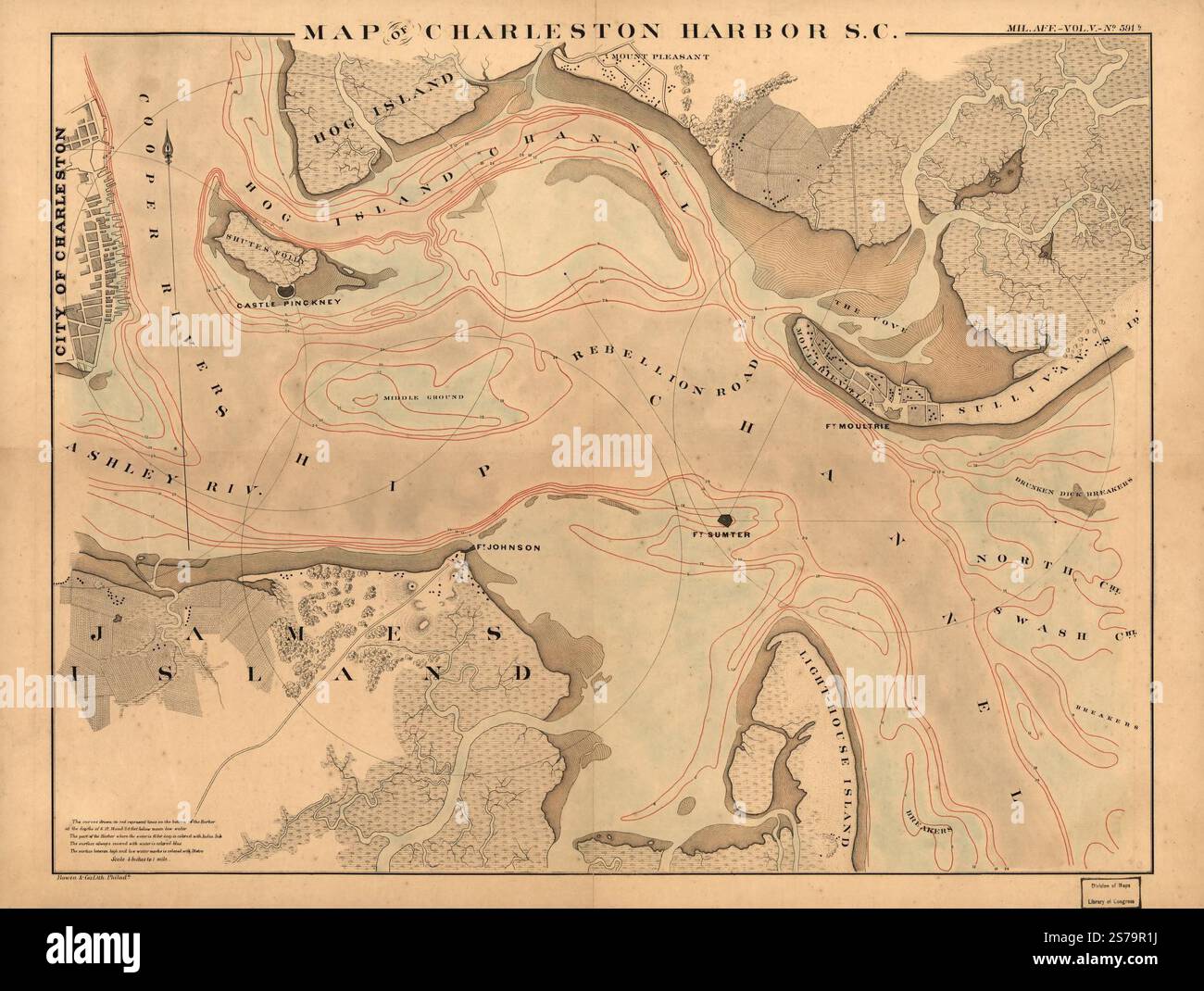 Map of Charleston Harbor, S.C. 1860 by Bowen & Co Stock Photo - Alamy