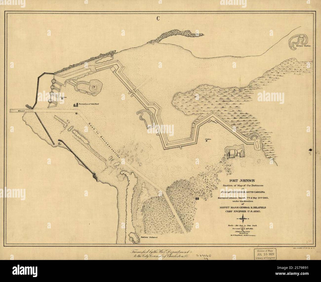 Fort Johnson, section of map of the defences of Charleston Harbor ...