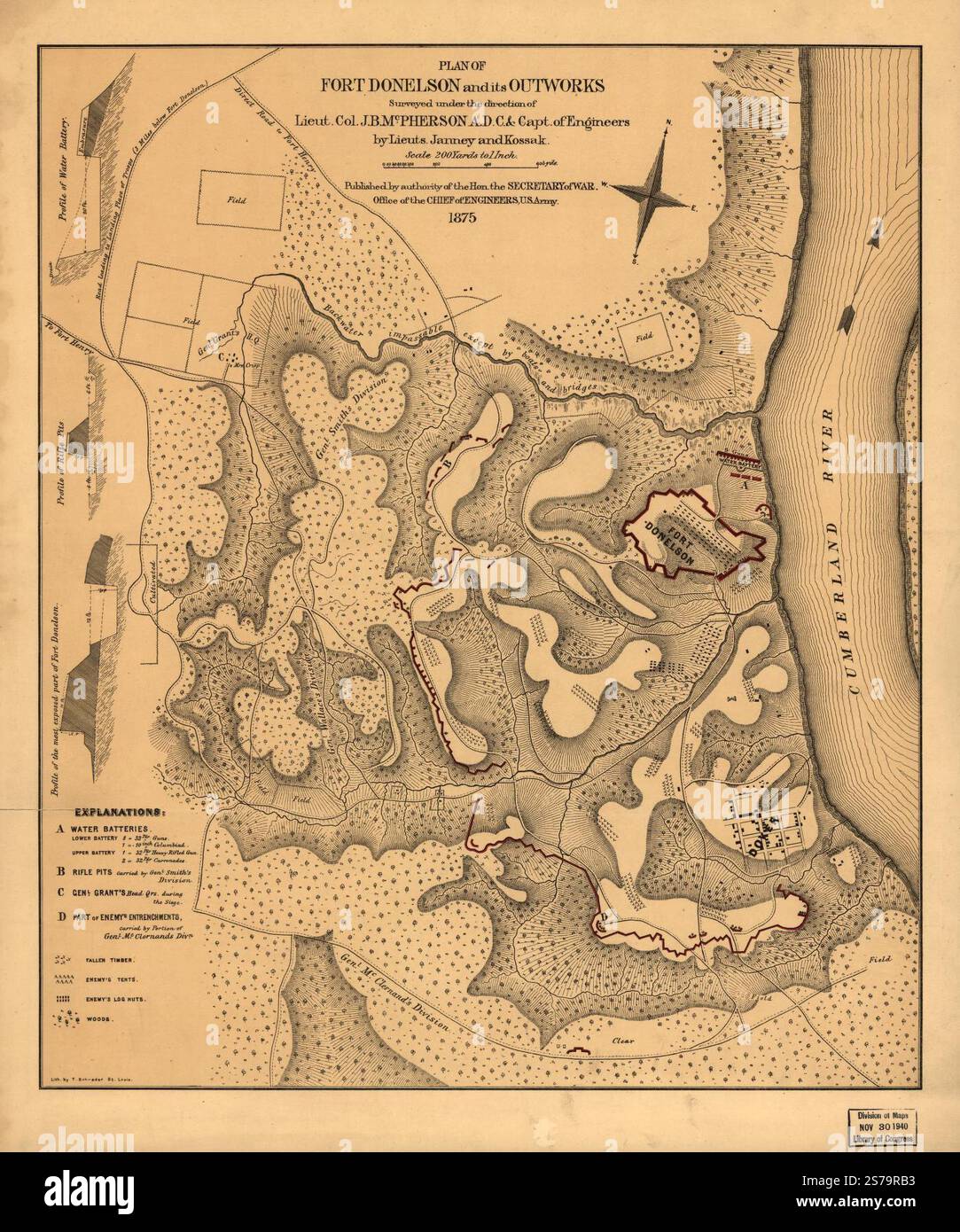Plan of Fort Donelson and its outworks. [Feb. 1862] 1875 by McPherson ...