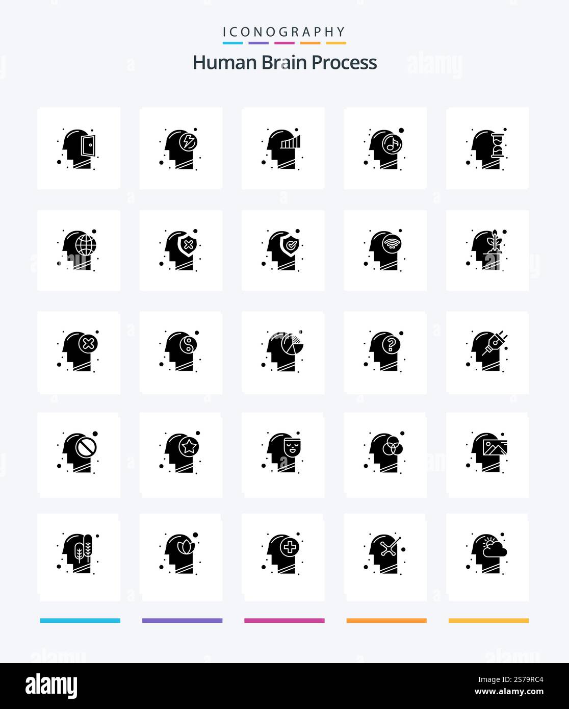 Creative Human Brain Process 25 Glyph Solid Black icon pack Such As ...
