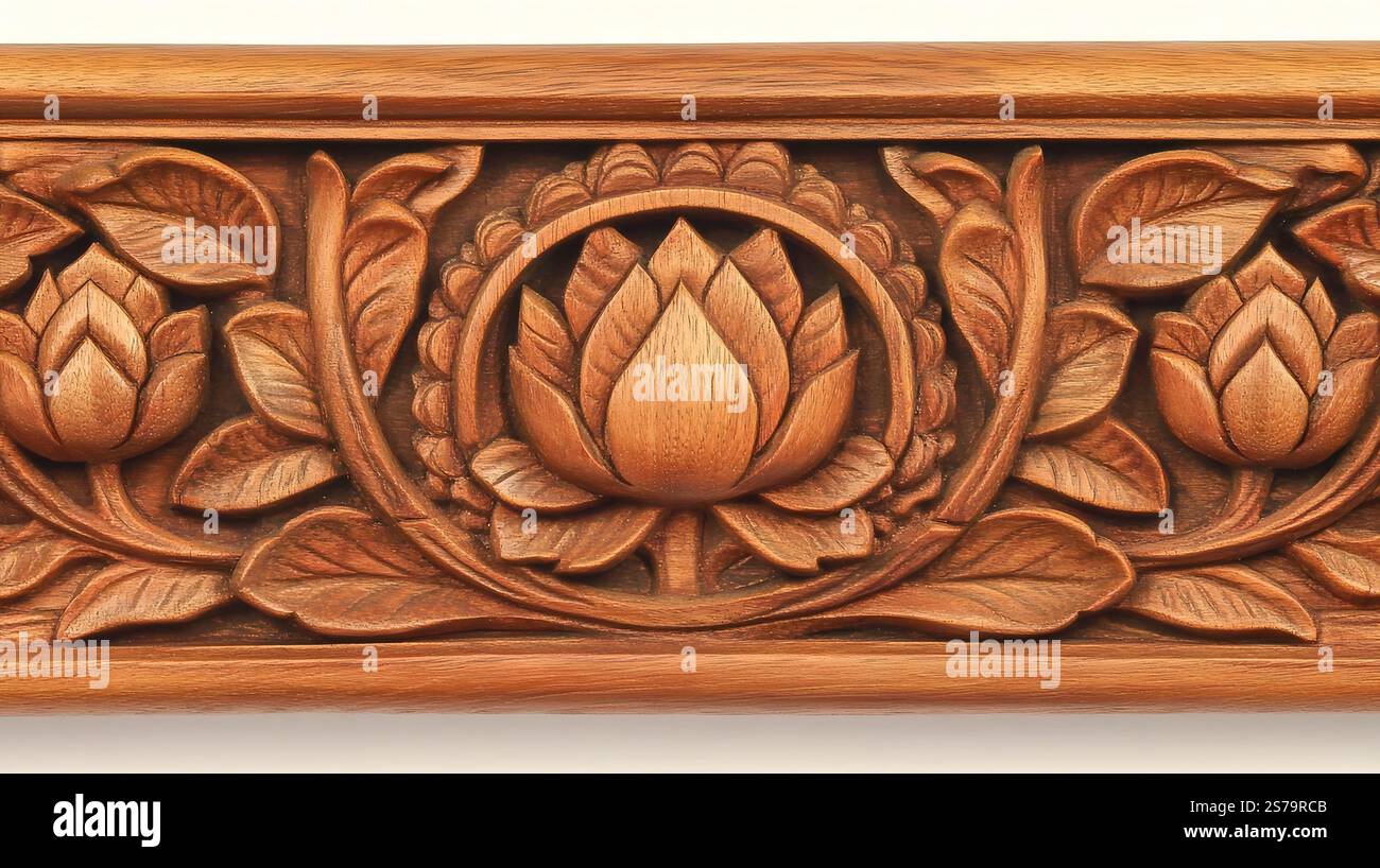 Ornamental Thai-Style Wood Carving Highlighting Intricate Carved Lotus ...