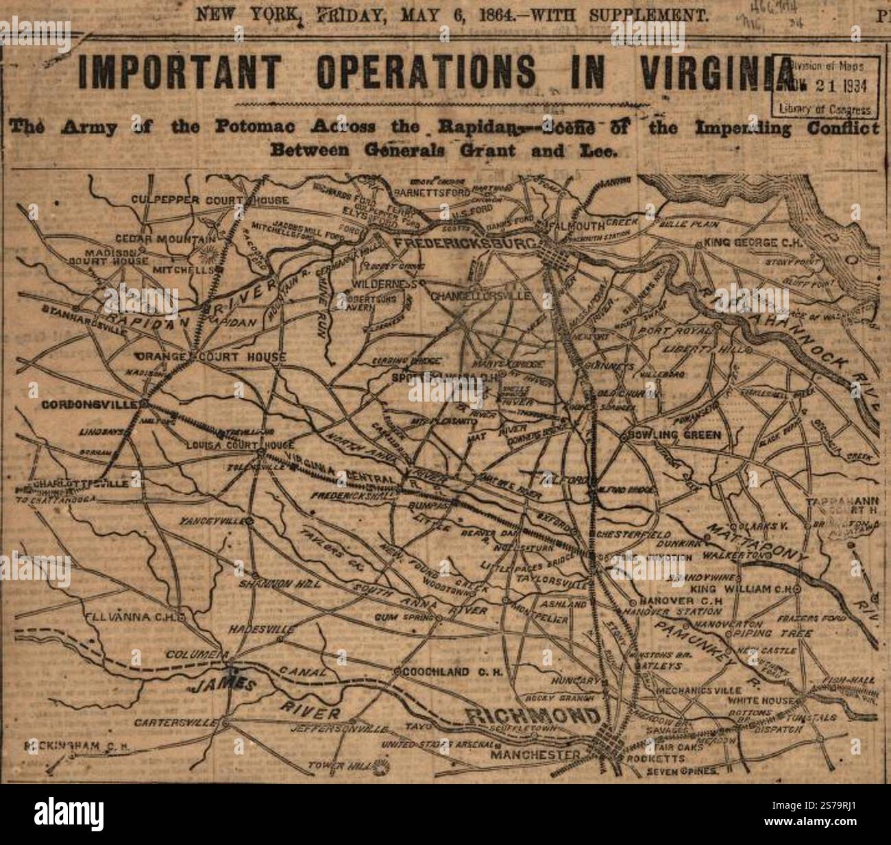 Important operations in Virginia. The Army of the Potomac across the ...
