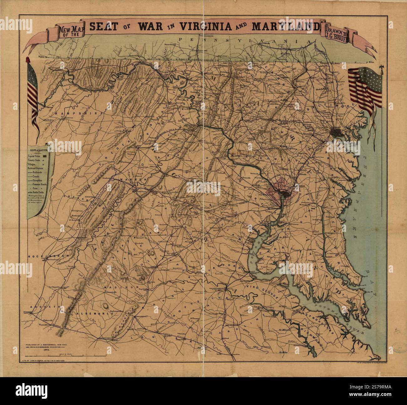 New map of the seat of war in Virginia and Maryland 1863 by Bruff ...