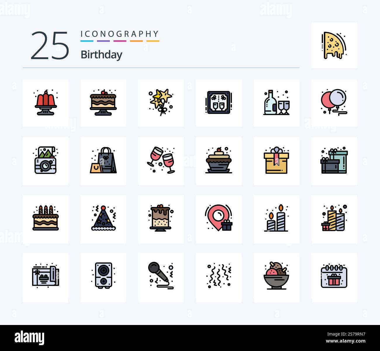 Birthday 25 Line Filled icon pack including birthday. bottle. alcoholic ...
