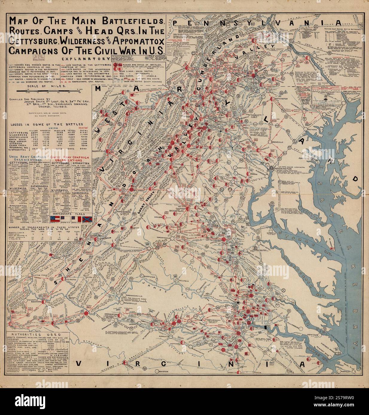 Map of the main battlefields, routes, camps and head qrs., in the ...