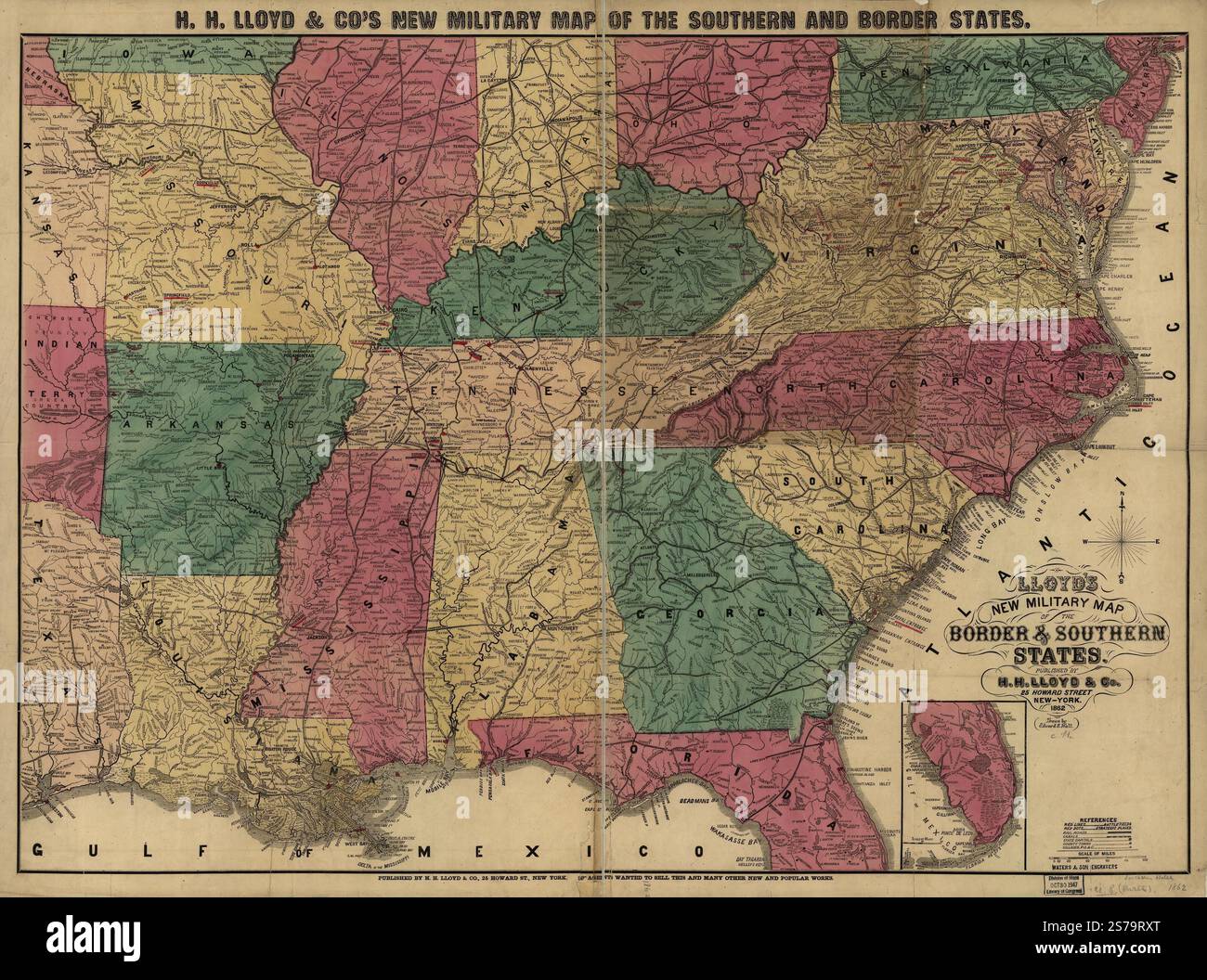 Lloyd's new military map of the border & southern states 1862 by Hall ...