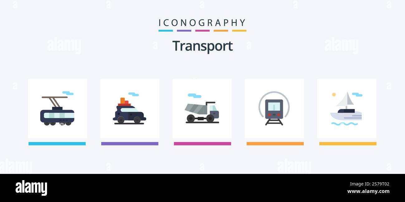 Transport Flat 5 Icon Pack Including transport. boat. bike. transport ...