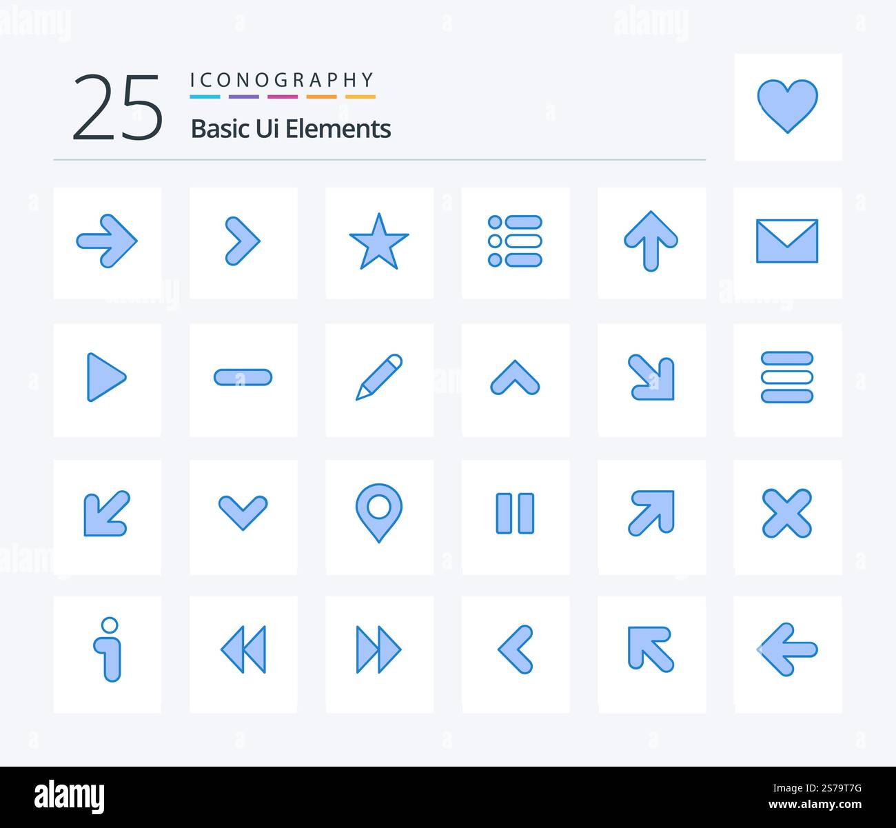Basic Ui Elements 25 Blue Color icon pack including up. arrow. bookmark ...