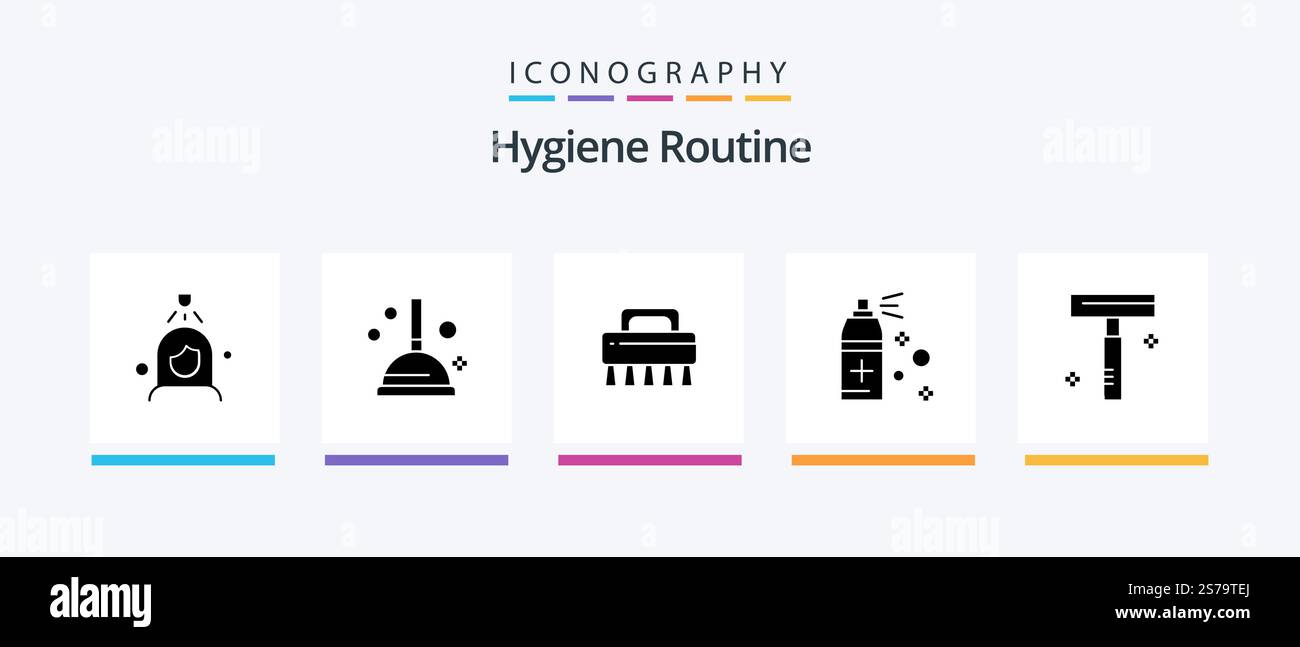 Hygiene Routine Glyph 5 Icon Pack Including . razor. cleaning. cosmetic ...