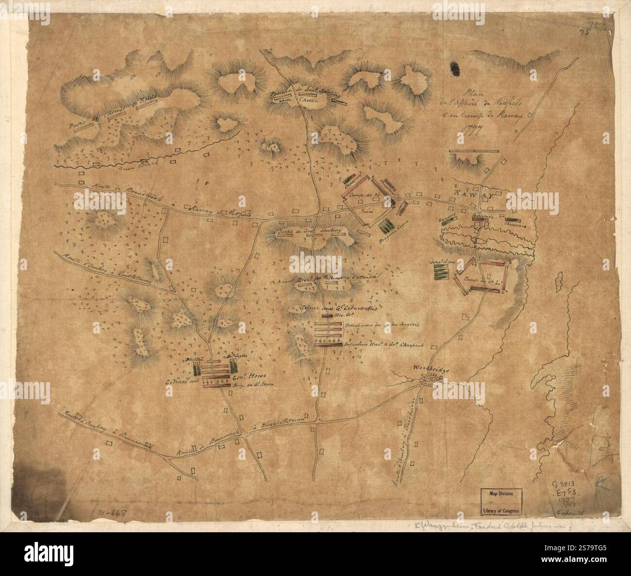 Plan de l'affaire de Westfield & du camp de Raway. 1777 by Wangenheim ...