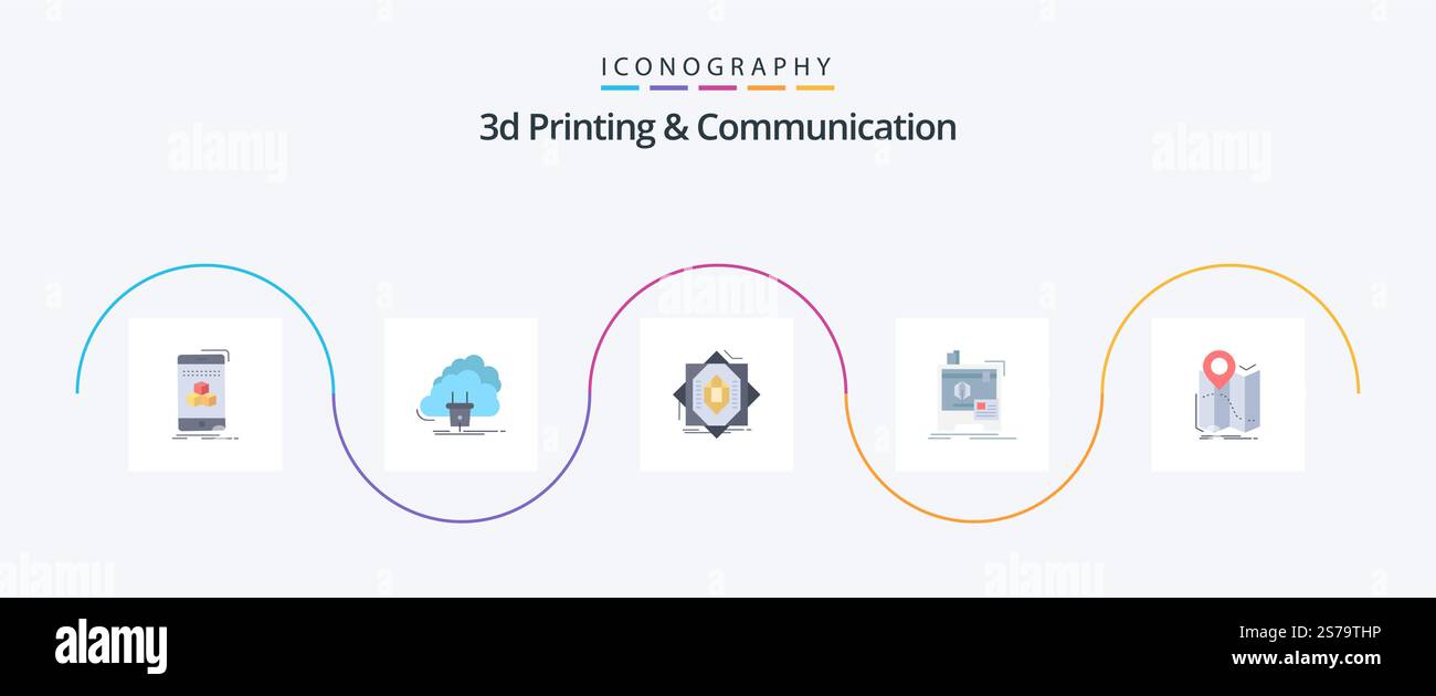 3d Printing And Communication Flat 5 Icon Pack Including machine. 3d ...
