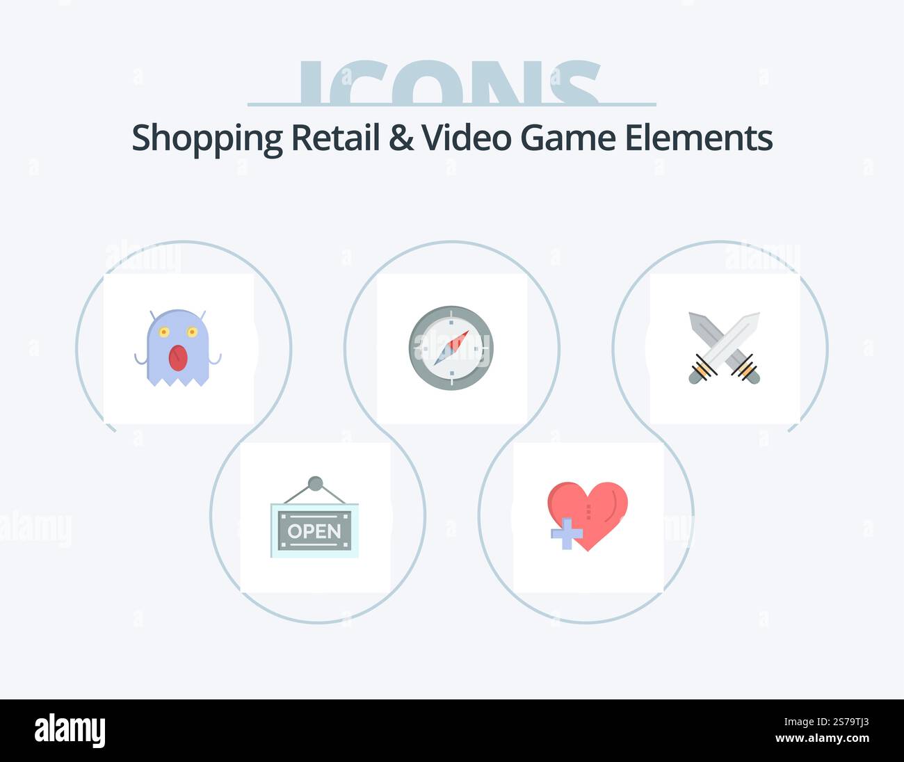 Shoping Retail And Video Game Elements Flat Icon Pack 5 Icon Design ...