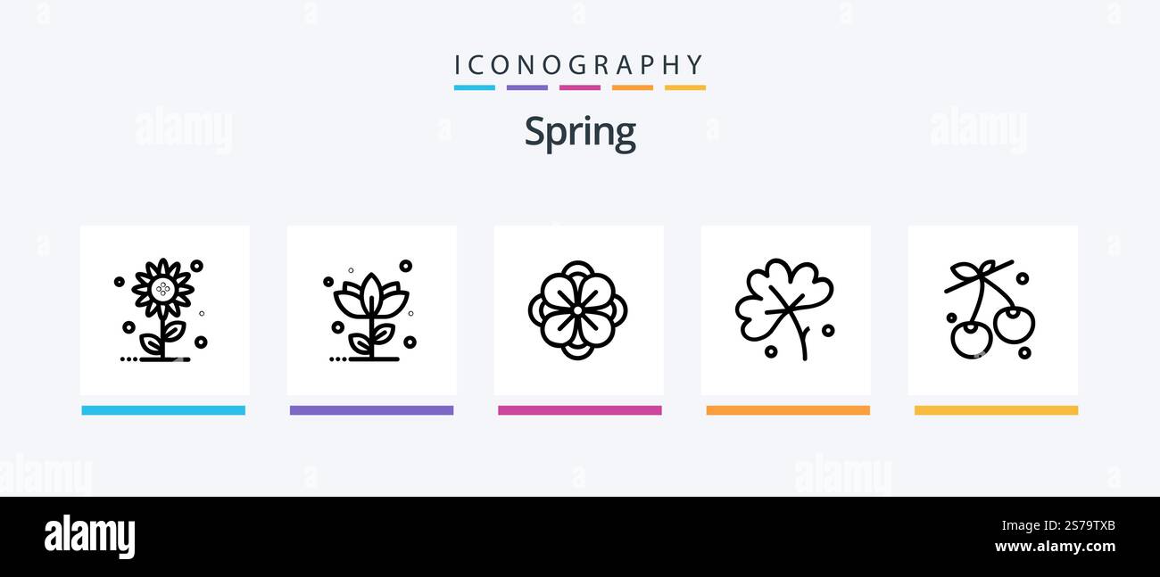 Spring Line 5 Icon Pack Including egg. spring. berry. nature. sub ...