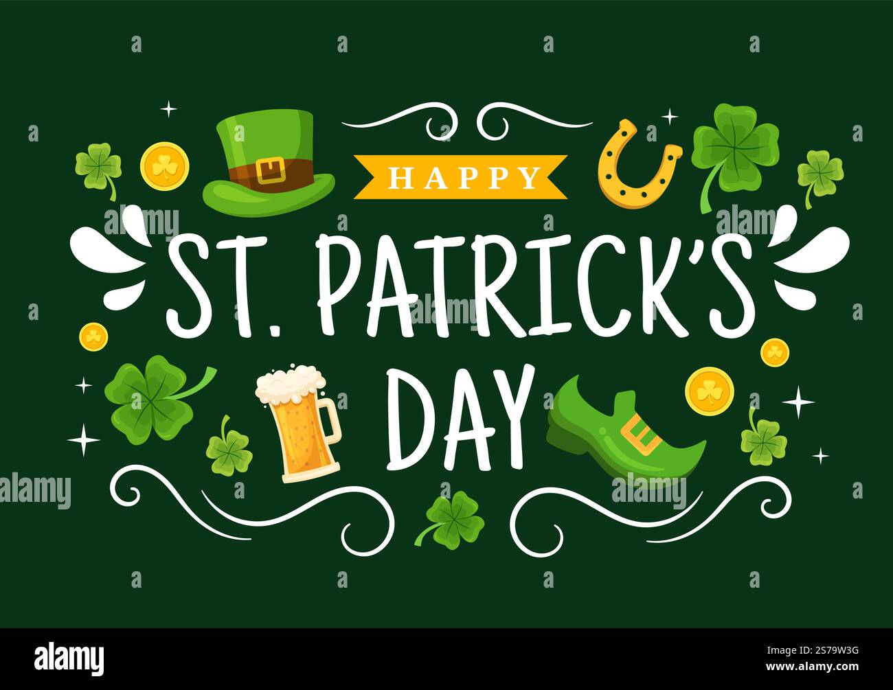 Happy St Patricks Day Illustration with Golden Coins, Green Hat, Beer ...