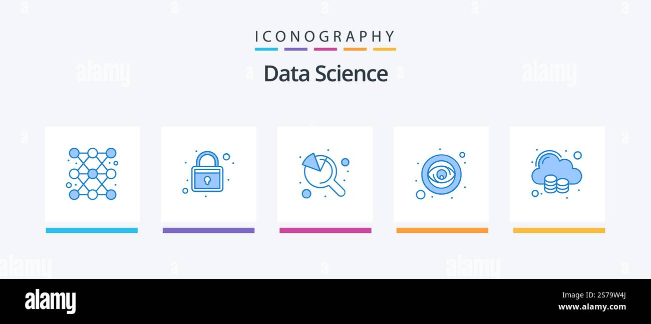 Data Science Blue 5 Icon Pack Including data. eye view. server. view ...