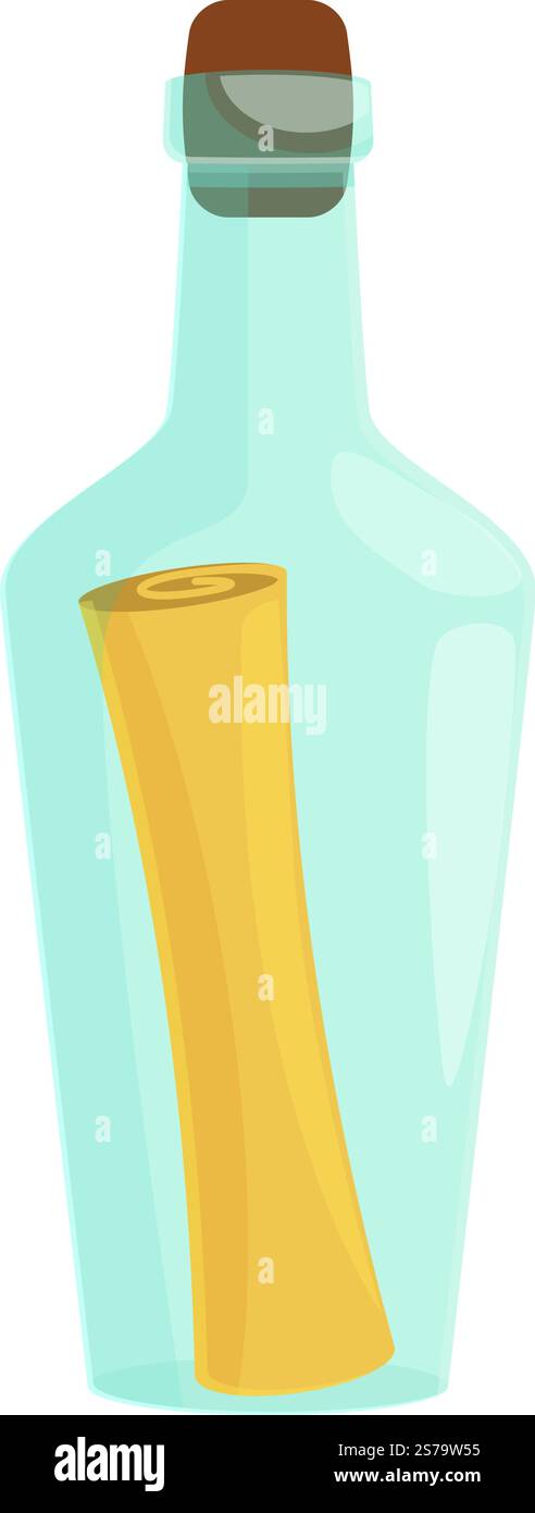 Bottle paper scroll icon cartoon vector. Sea letter. Pirate note ...