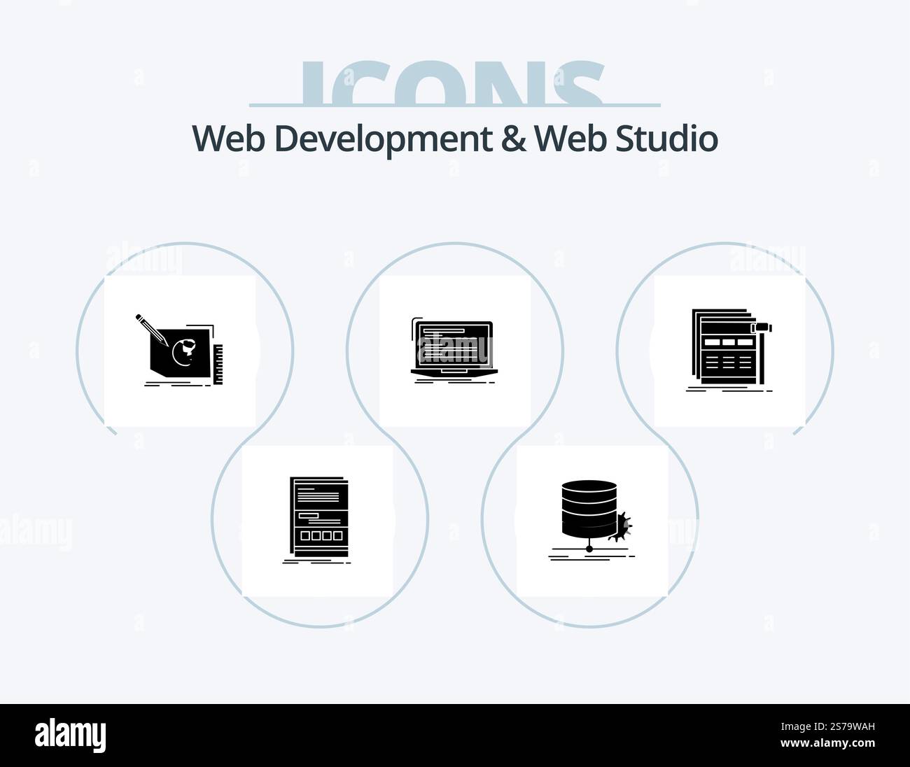 Web Development And Web Studio Glyph Icon Pack 5 Icon Design. computer. code. diagram. text ...