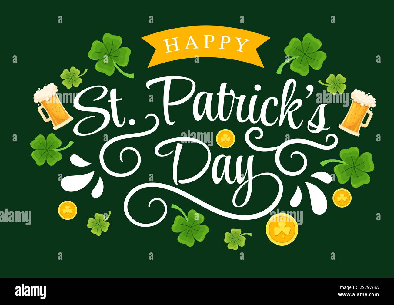 Happy St Patricks Day Illustration with Golden Coins, Green Hat, Beer ...