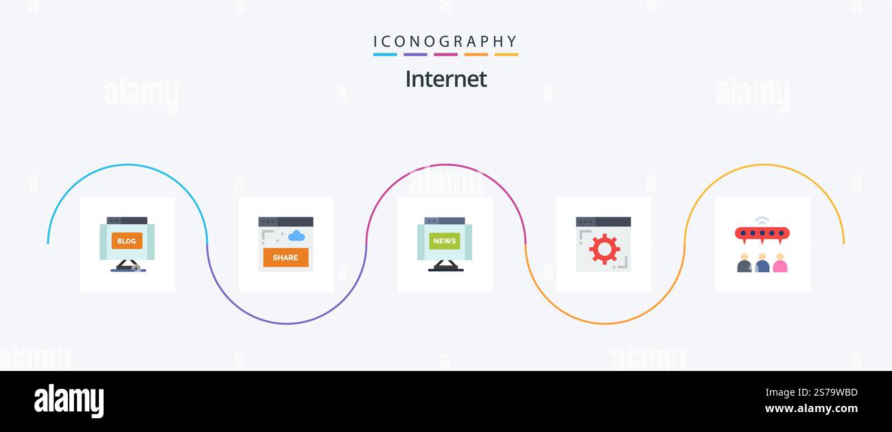 Internet Flat 5 Icon Pack Including network. webpage. communications. setting. browser Stock ...