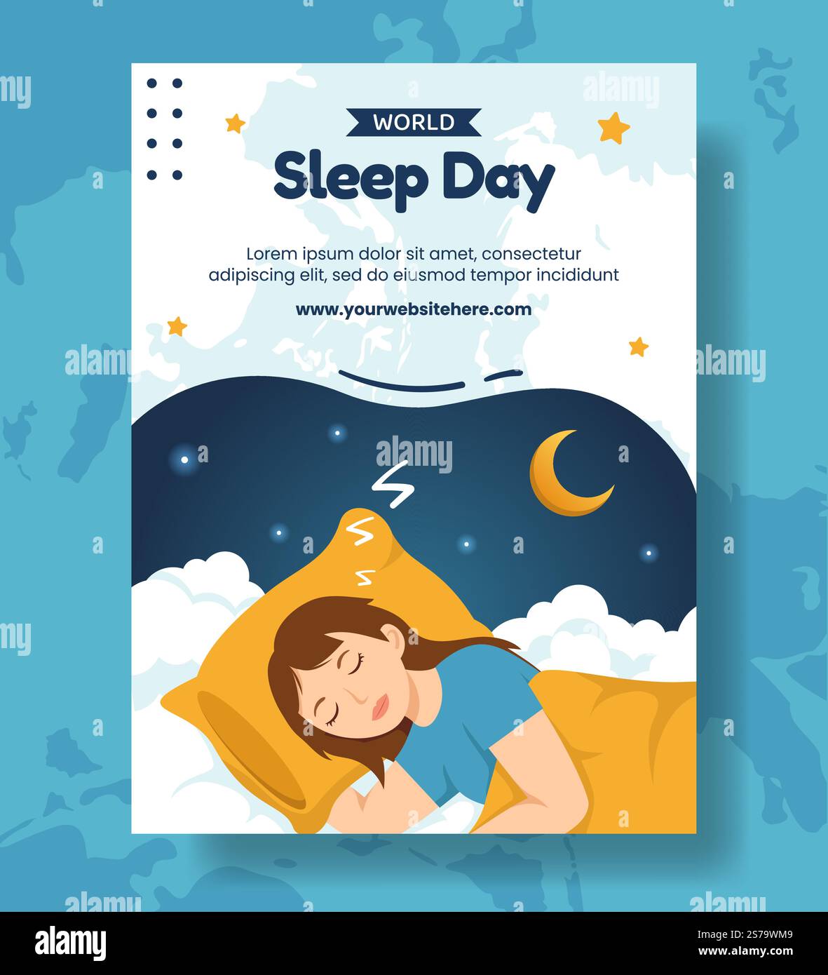 Happy Sleep Day Vertical Poster Flat Cartoon Hand Drawn Templates ...