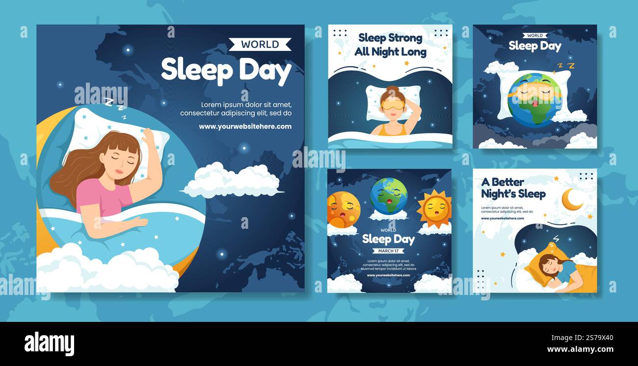 World Sleep Day Social Media Post Flat Cartoon Hand Drawn Templates ...