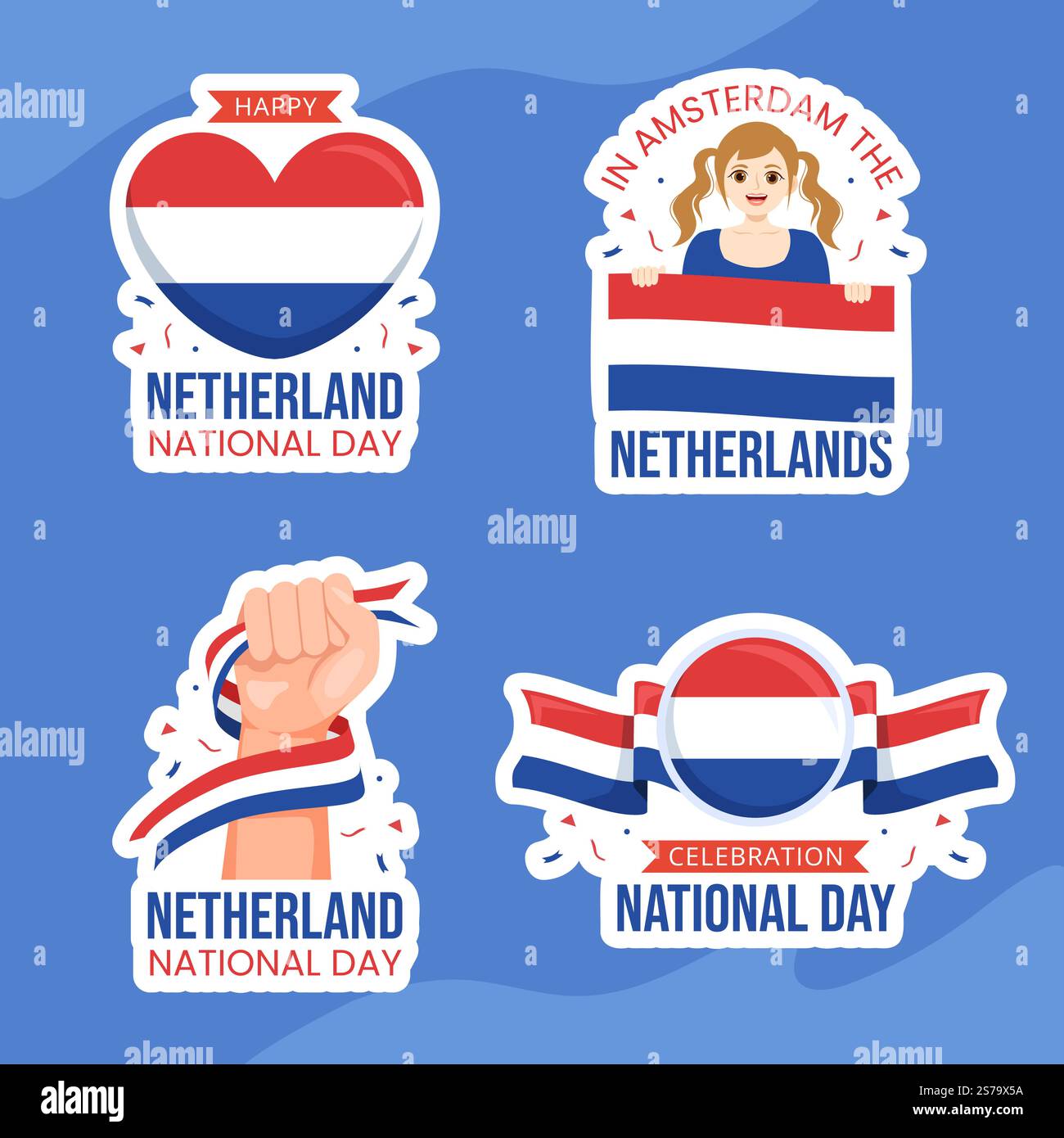 Happy Netherlands National Day Label Flat Cartoon Hand Drawn Templates ...