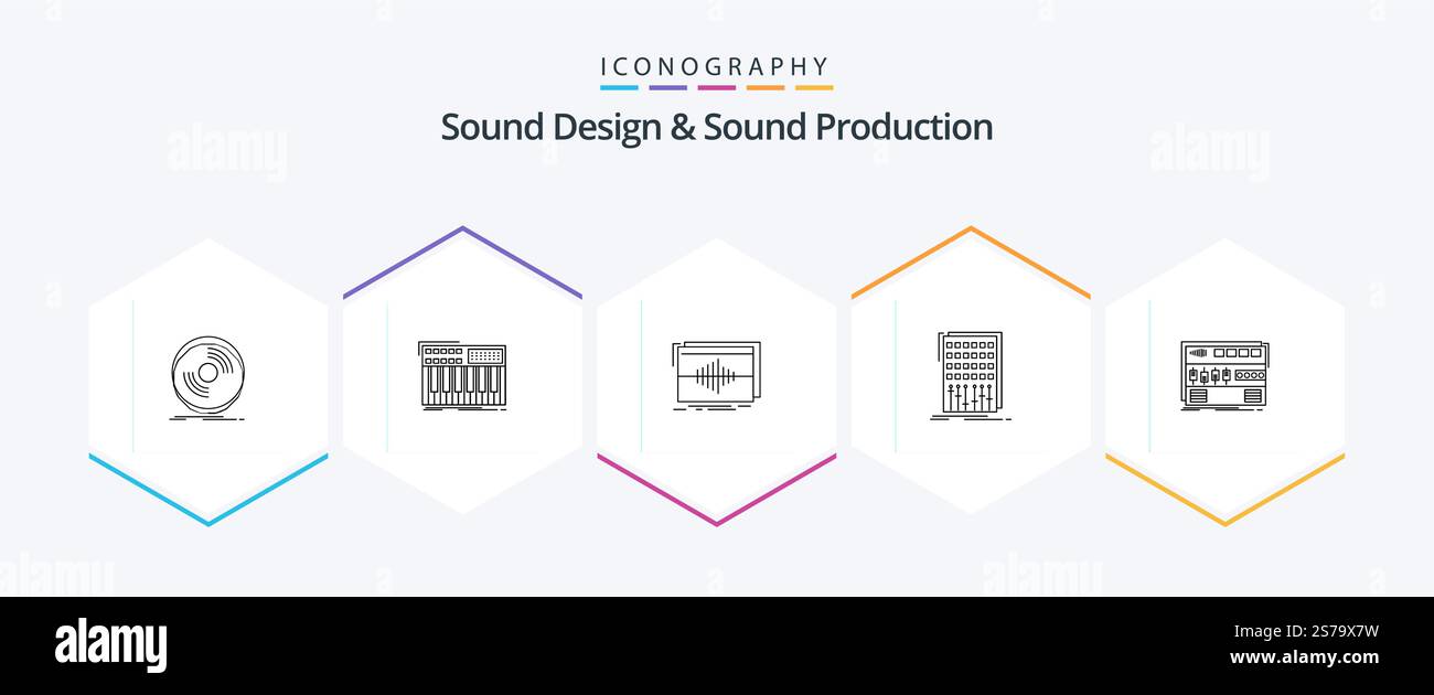 Sound Design And Sound Production 25 Line icon pack including mix ...