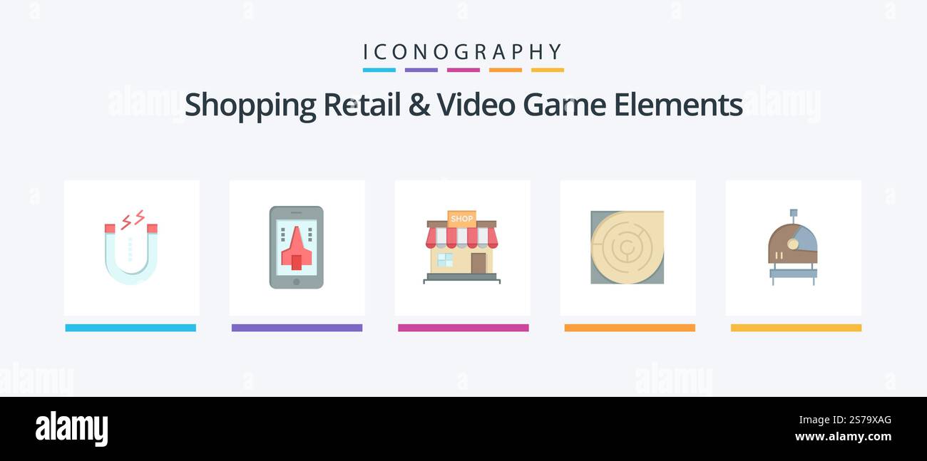 Shoping Retail And Video Game Elements Flat 5 Icon Pack Including ...