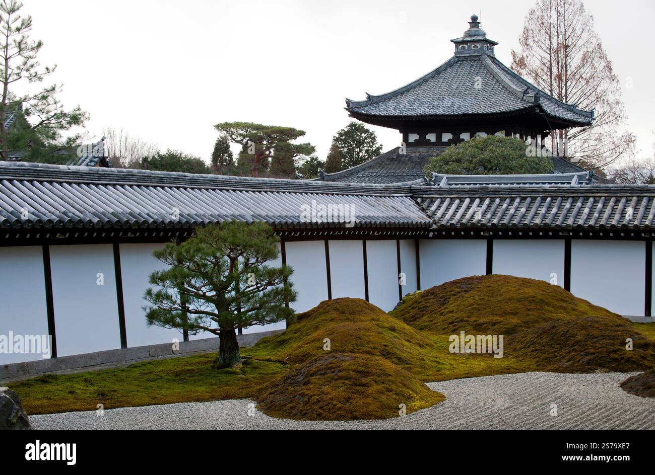 Raked white gravel dry landscape Zen meditation south garden ...