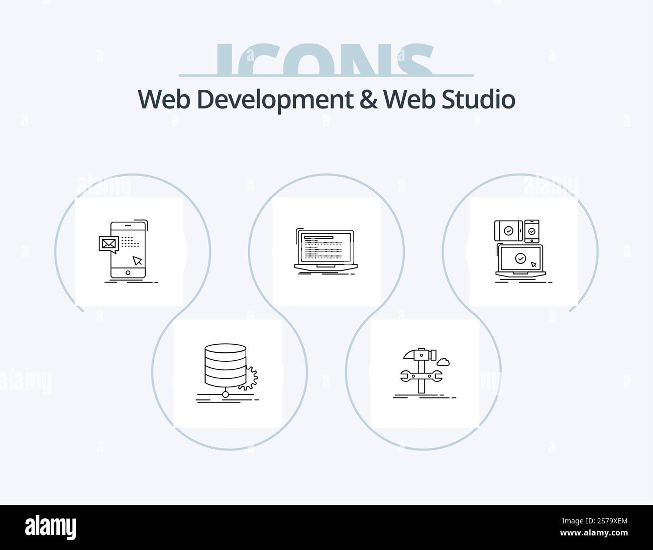 Web Development And Web Studio Line Icon Pack 5 Icon Design. data ...