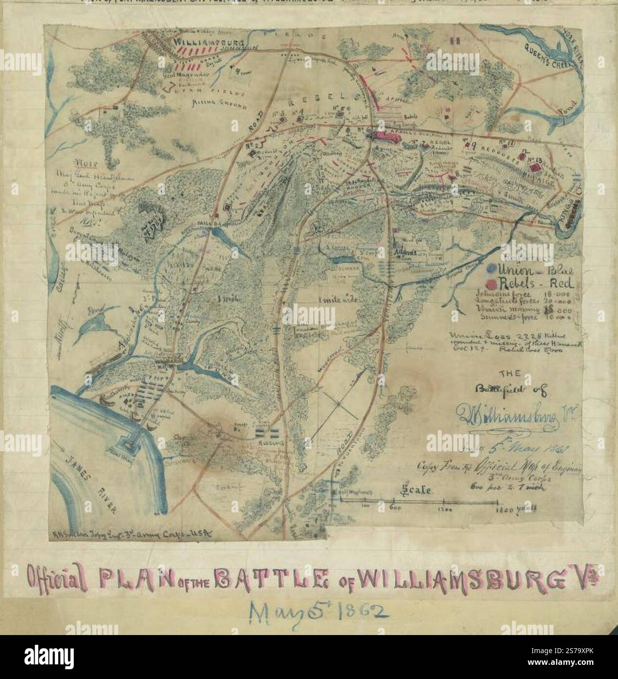 The Battlefield of Williamsburg, Va. : fought 5th May 1862. 1862 by Sneden Robert Knox Stock ...