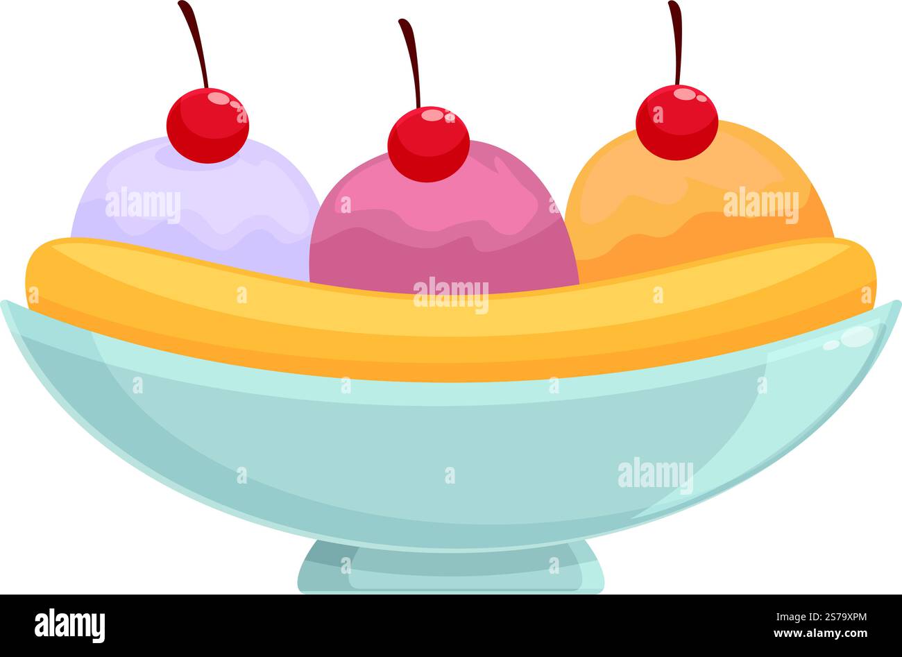 Fruit ball banana split icon cartoon vector. Cherry food. Vanilla ice. Fruit ball banana split ...