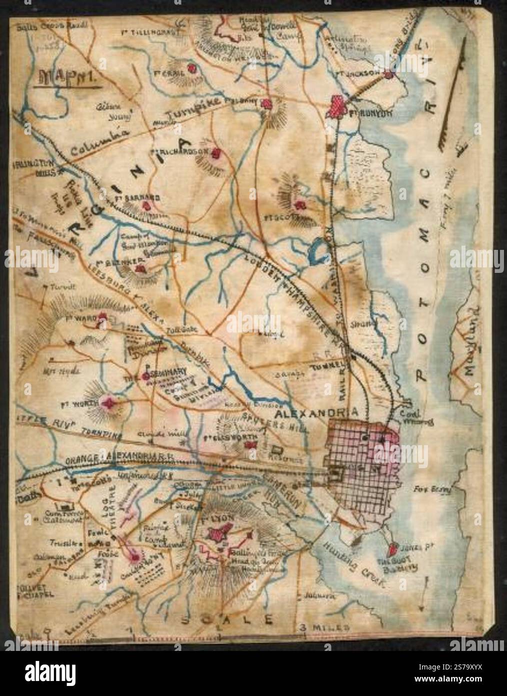 [Map of Alexandria, Virginia] 1861 by Sneden Robert Knox Stock Photo ...