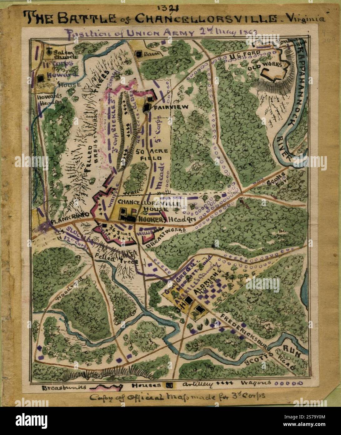 The Battle of Chancellorsville, Virginia position of Union Army, 2nd ...