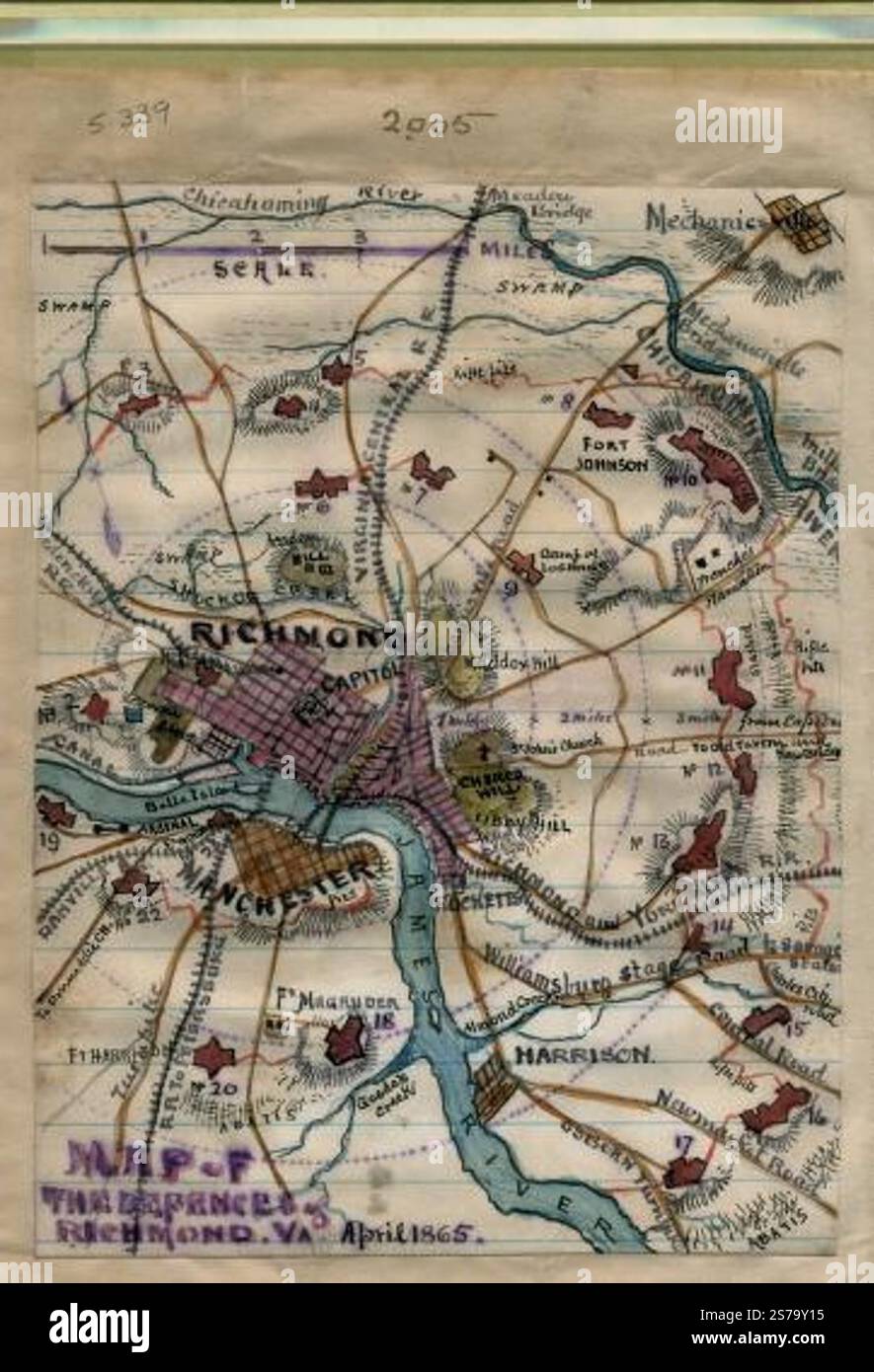 Map of the defences [sic] of Richmond, Va., April 1865. 1865 by Sneden ...