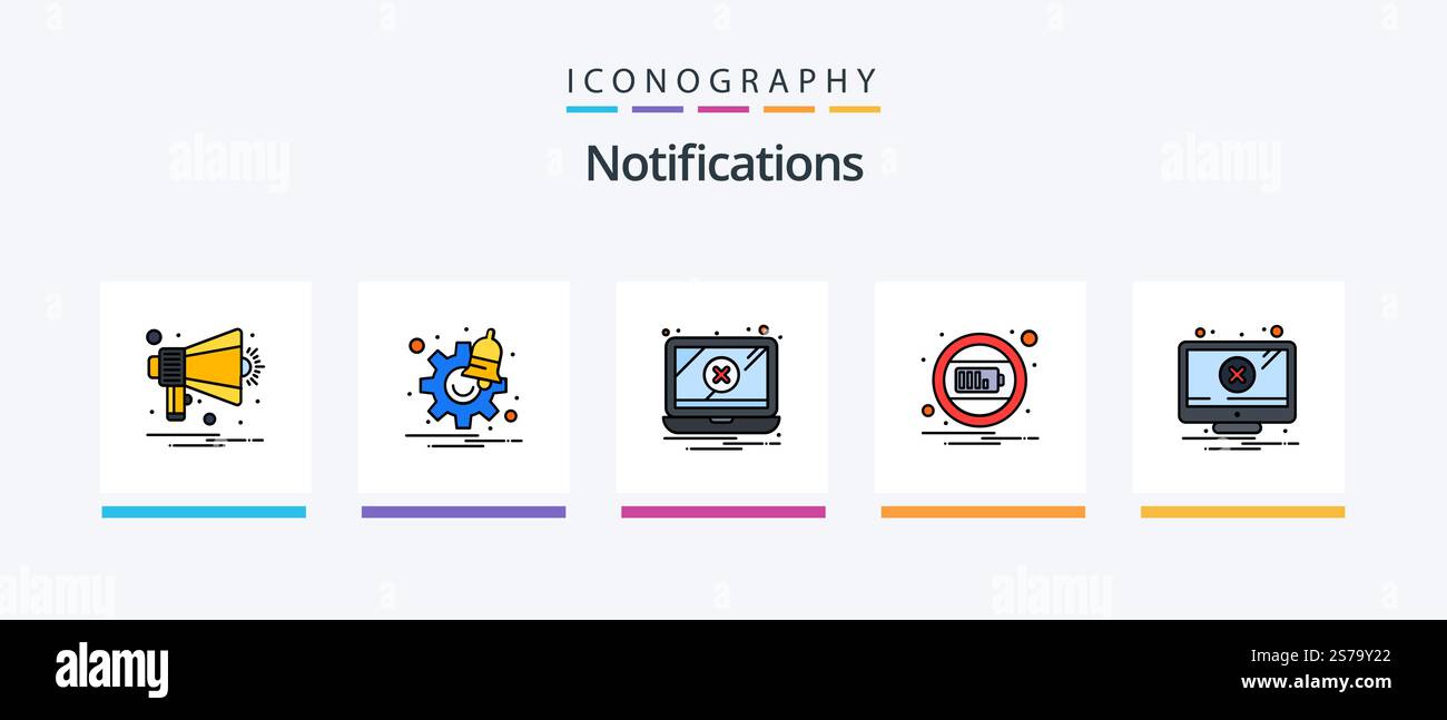 Notifications Line Filled 5 Icon Pack Including hourglass. train. battery. notification. alarm ...