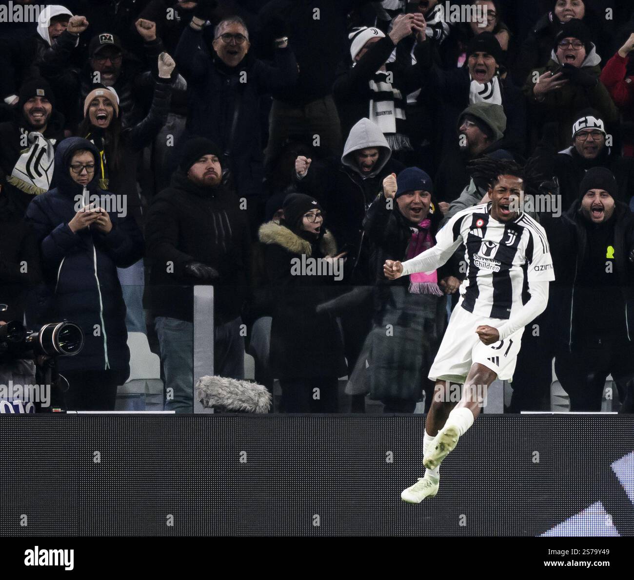Turin. 19th Jan, 2025. Juventus' Samuel Mbangula celebrates during a ...