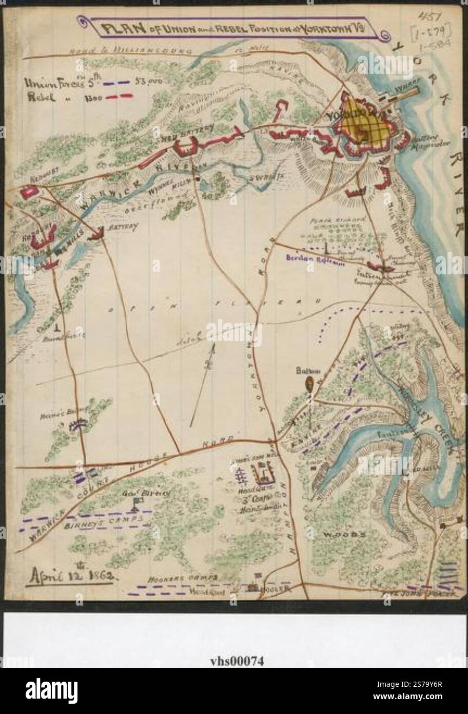 Plan of Union and Rebel position at Yorktown Va. 1862 by Sneden Robert ...