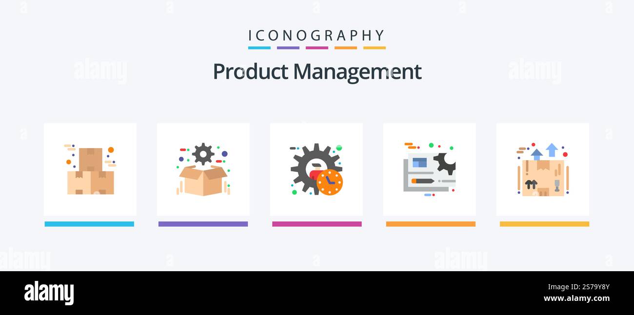 Product Management Flat 5 Icon Pack Including gear. document. package ...