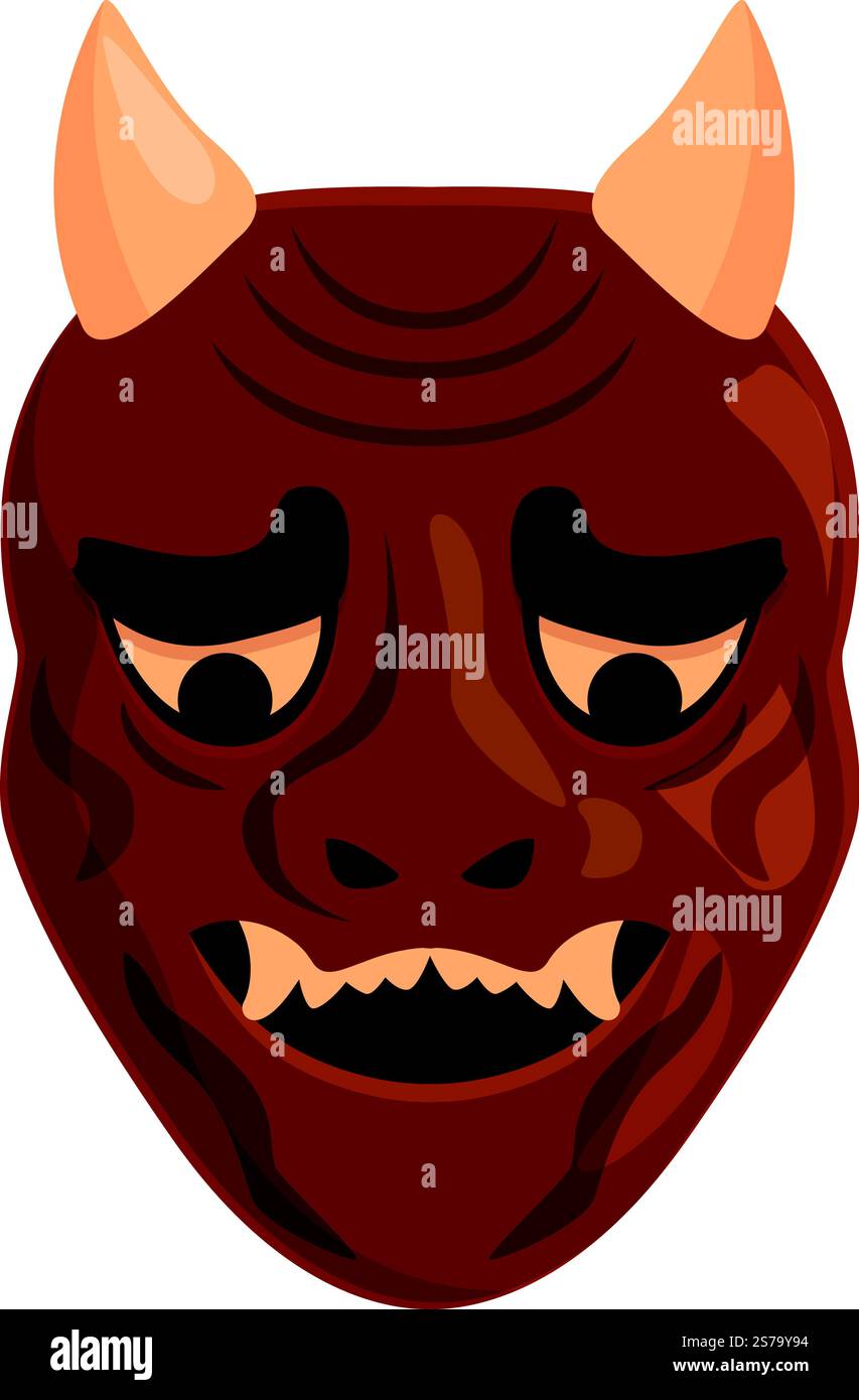 Kabuki mask icon cartoon vector. Japan face. Angry god. Kabuki mask ...
